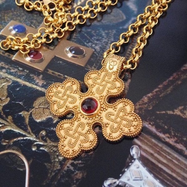 Gold Birka Cross set with Garnet - Gallery Byzantium