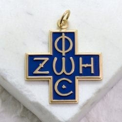 Phos Zoe Cross (Yellow Gold, Enamel) (Large) - Gallery Byzantium