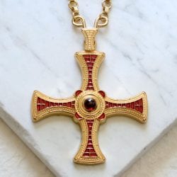 St. Cuthbert Pectoral Cross (Gold Plate, Garnet) - Gallery Byzantium